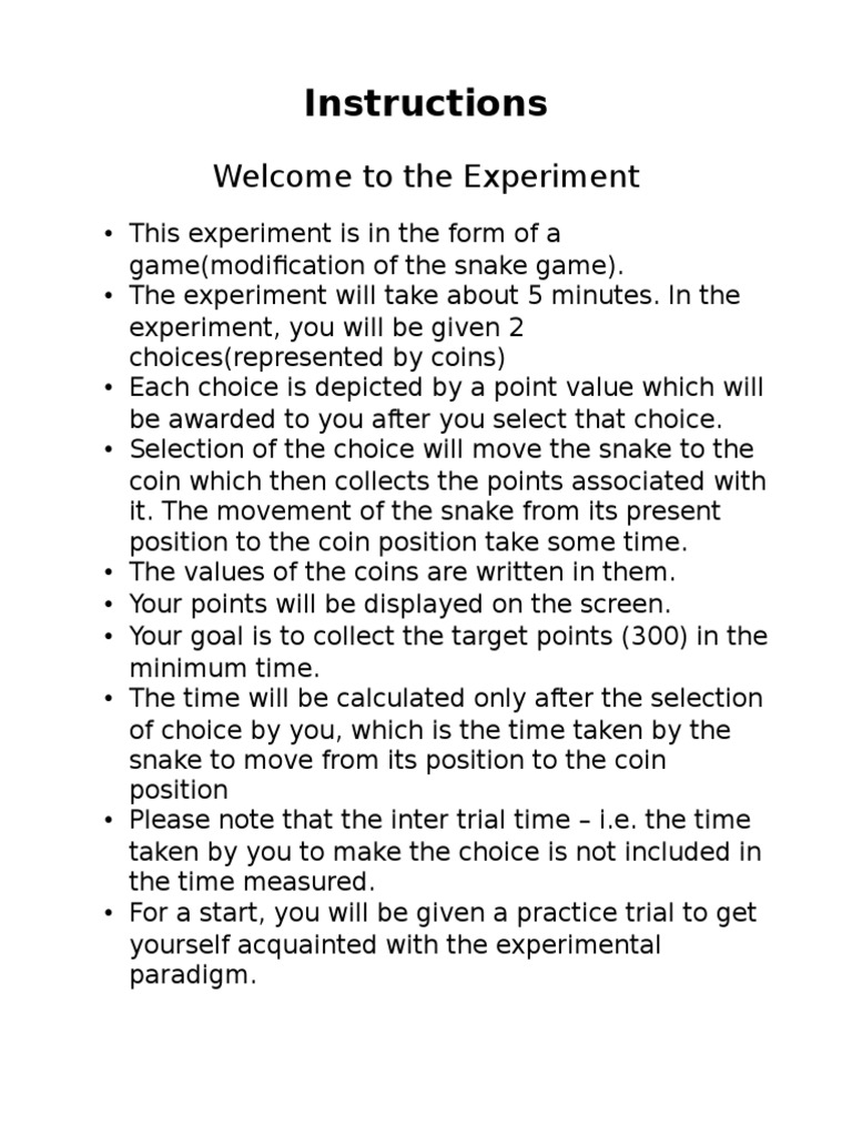 Instructions: Welcome To The Experiment | PDF