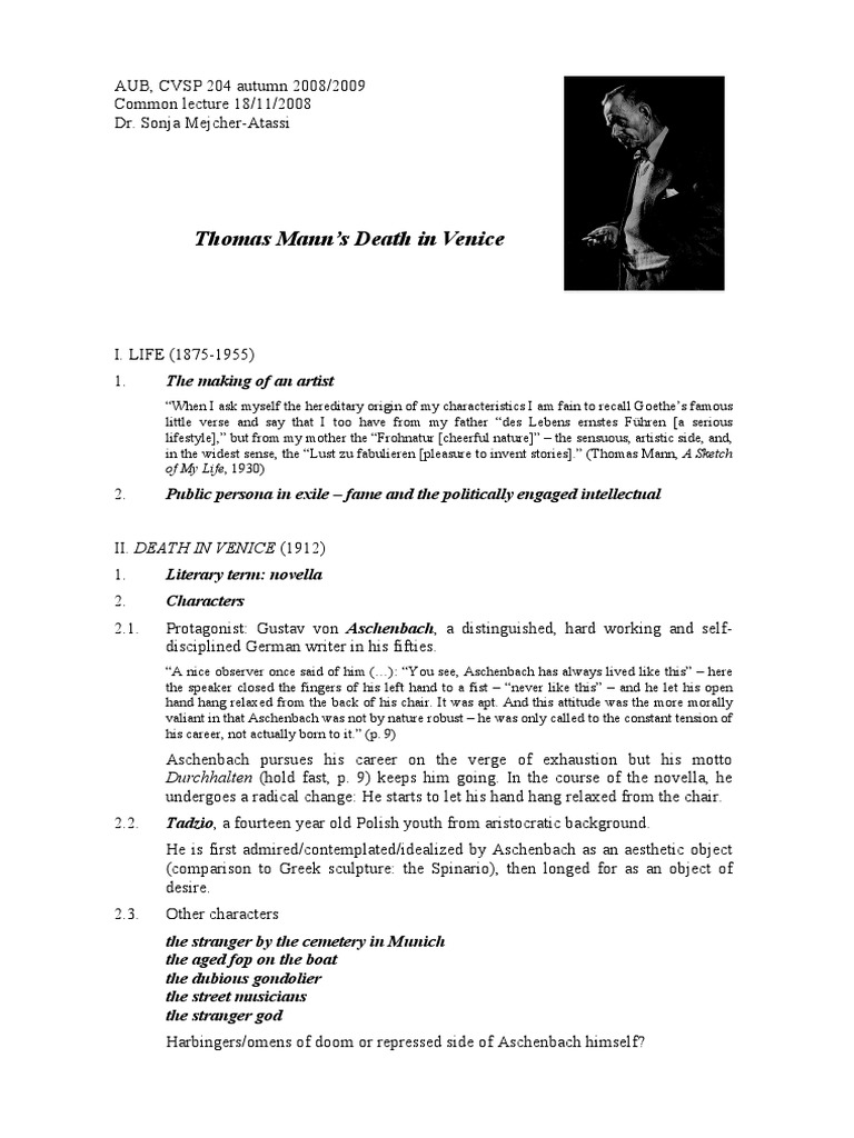 Death in Venice Lecture Note | PDF | Id | Plato