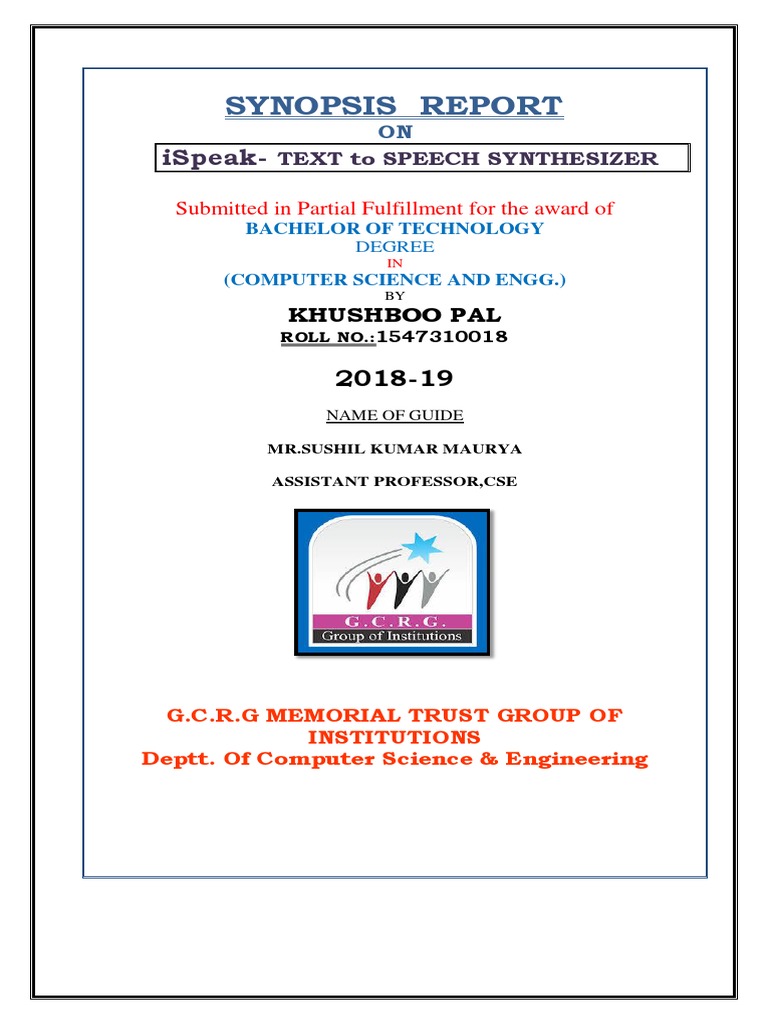 Synopsis | Download Free PDF | Speech Synthesis | Interactive Voice Response