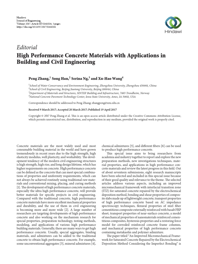 Editorial: High Performance Concrete Materials With Applications in ...