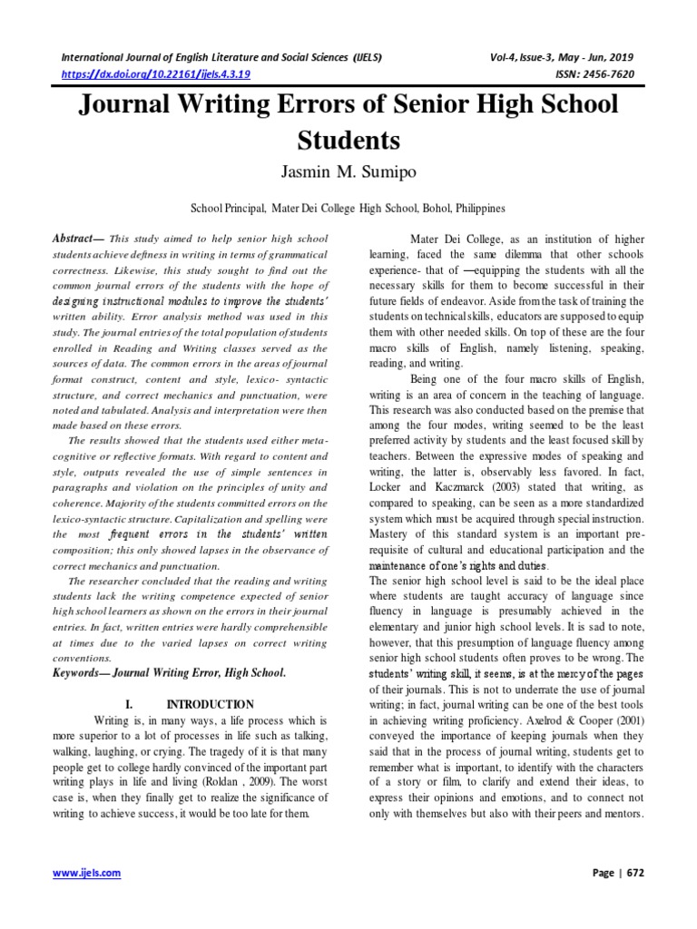High School Journal Writing Errors | PDF | Plural | Verb