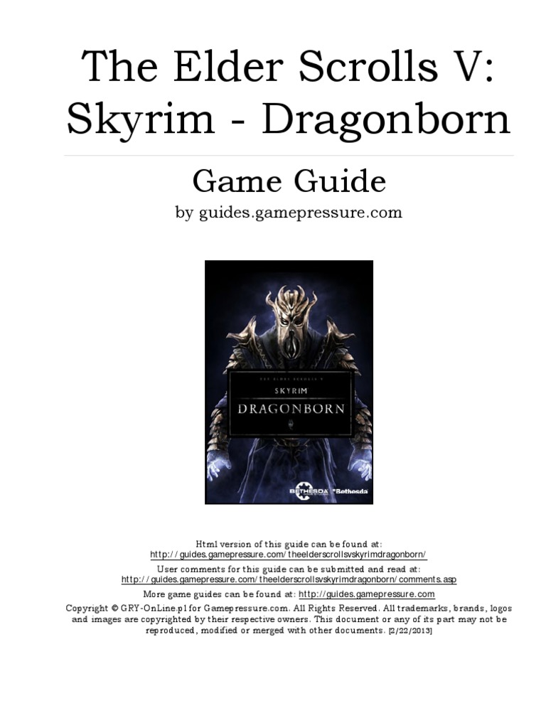 The Elder Scrolls V Skyrim Dragonborn GAME GUIDE PDF | PDF | Leisure ...