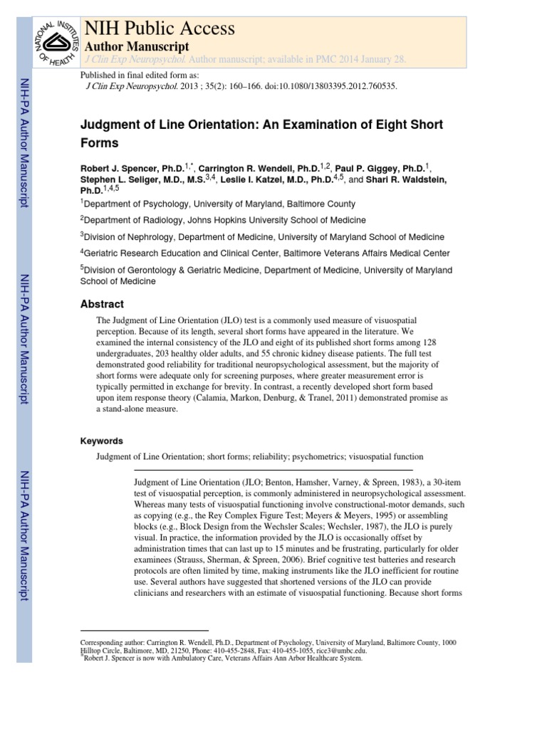 Judgment of Line Orientation | PDF | Psychometrics | Student's T Test