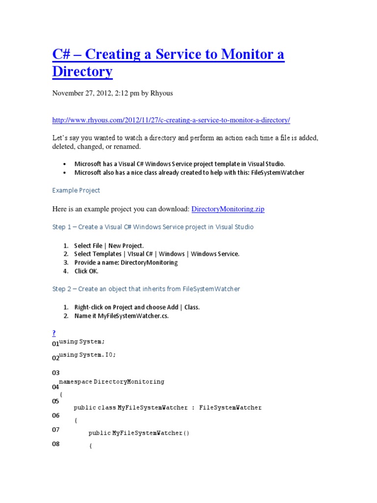C# - Creating A Service To Monitor A Directory | PDF | C Sharp ...