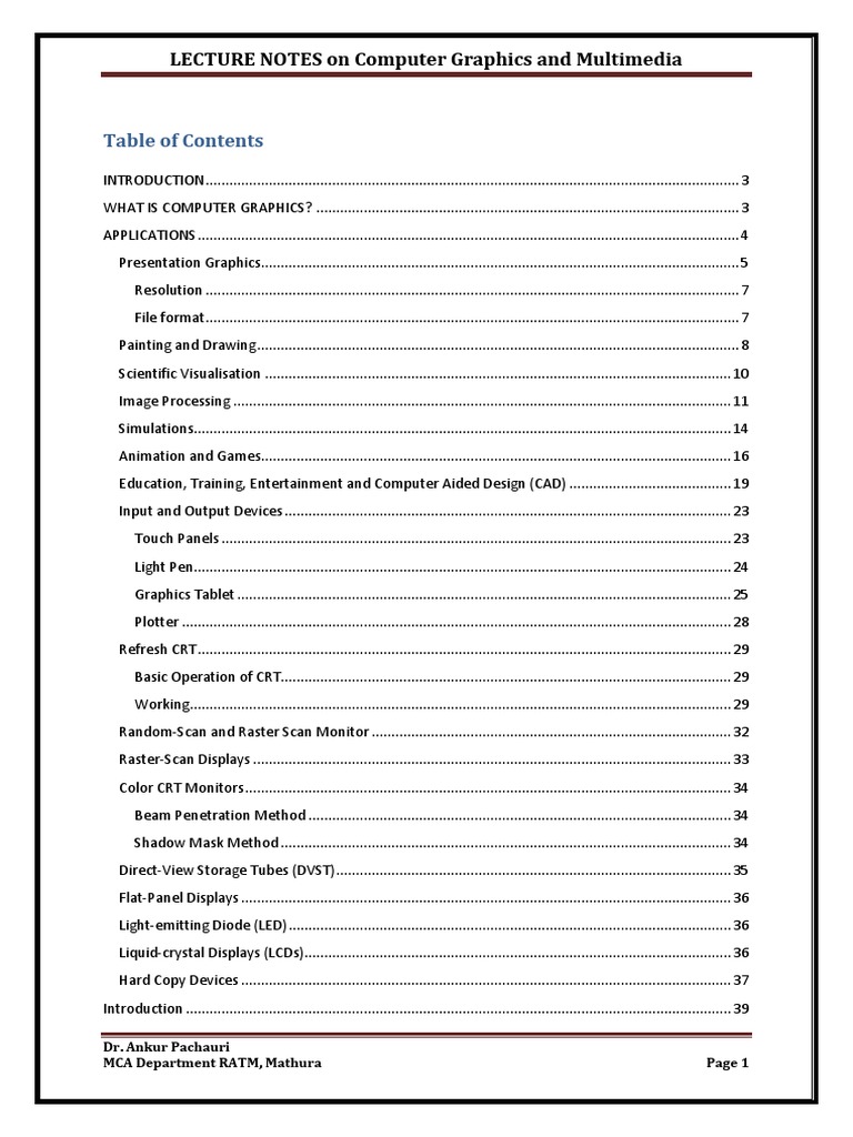 LECTURE NOTES On Computer Graphics and M | PDF | Monte Carlo Method ...