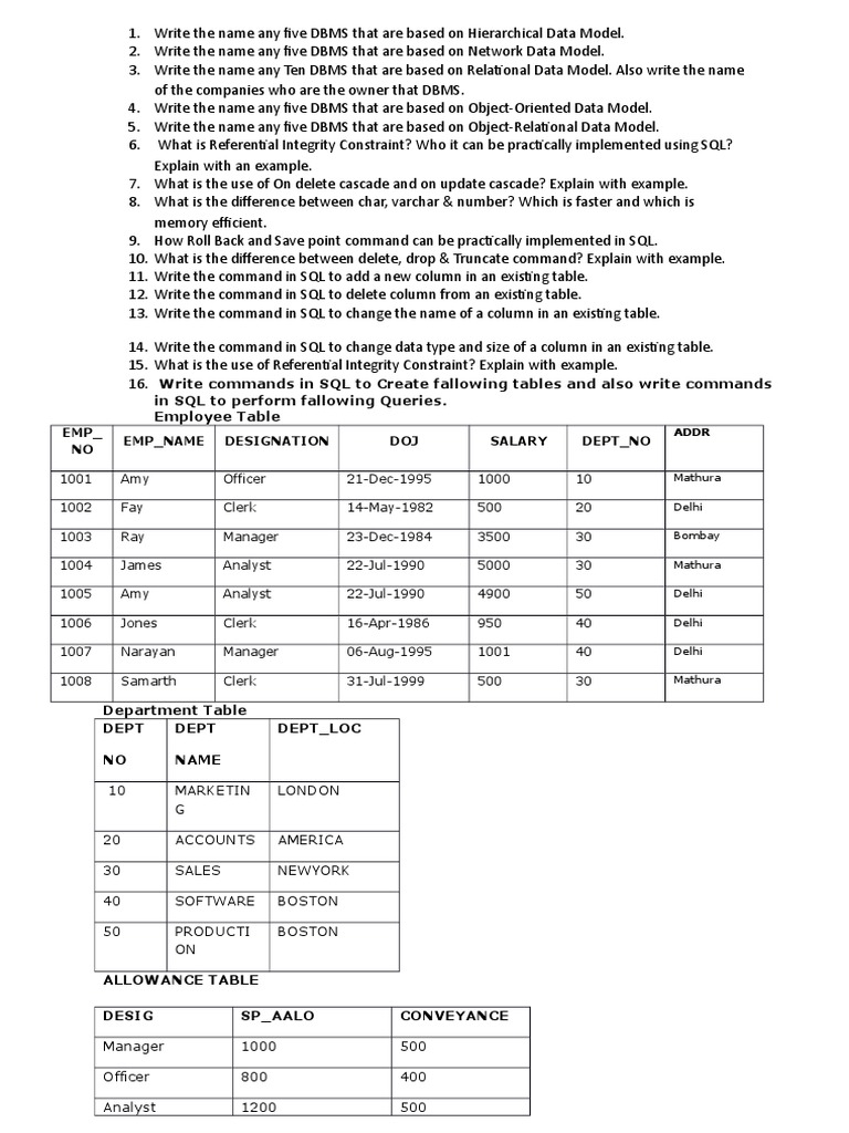 Practice Questions | PDF | Relational Model | Databases