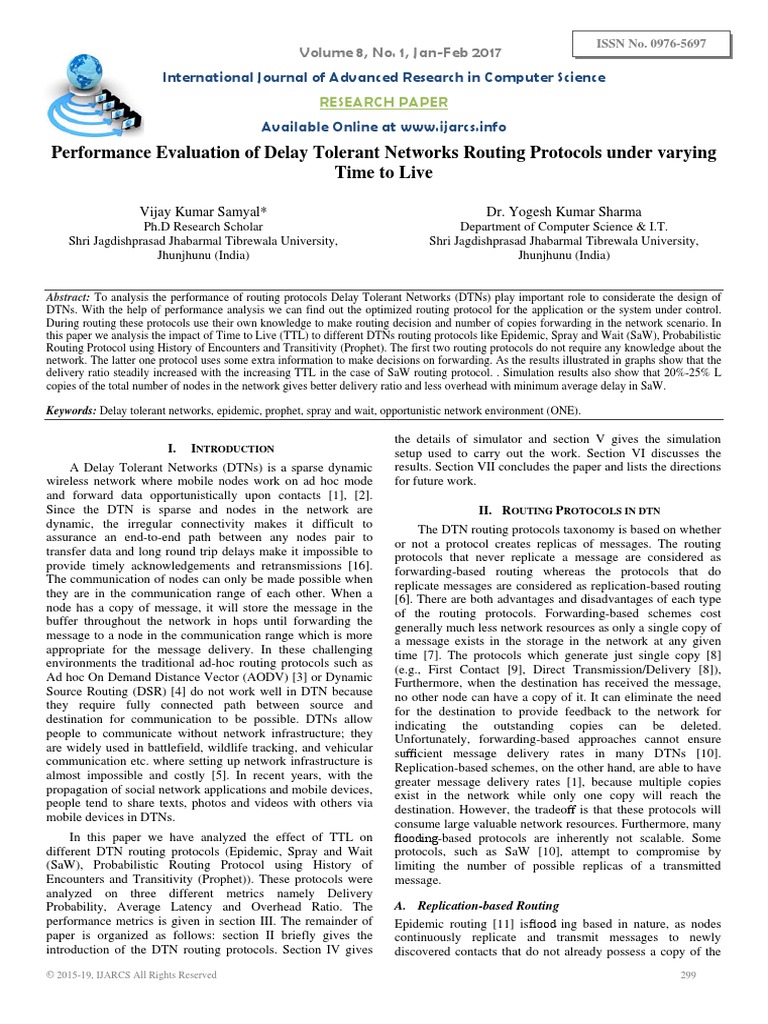 Performance Evaluation Of Delay Tolerant Networks Routing Protocols Under Varying Time To Live