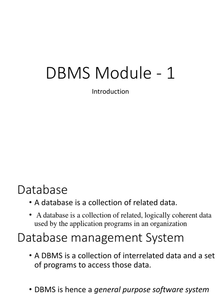 DBMS Module - 1 | Download Free PDF | Conceptual Model | Databases