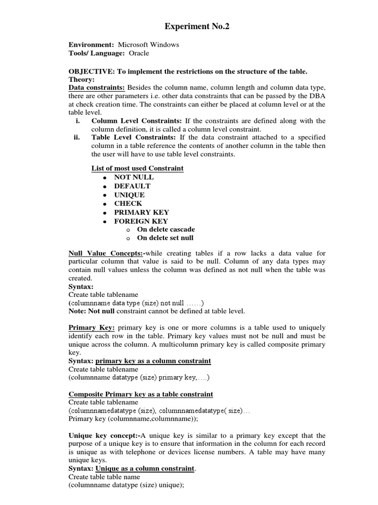 (CSE3083) Lab Practical Assignment 2 | Download Free PDF | Table (Database) | Databases