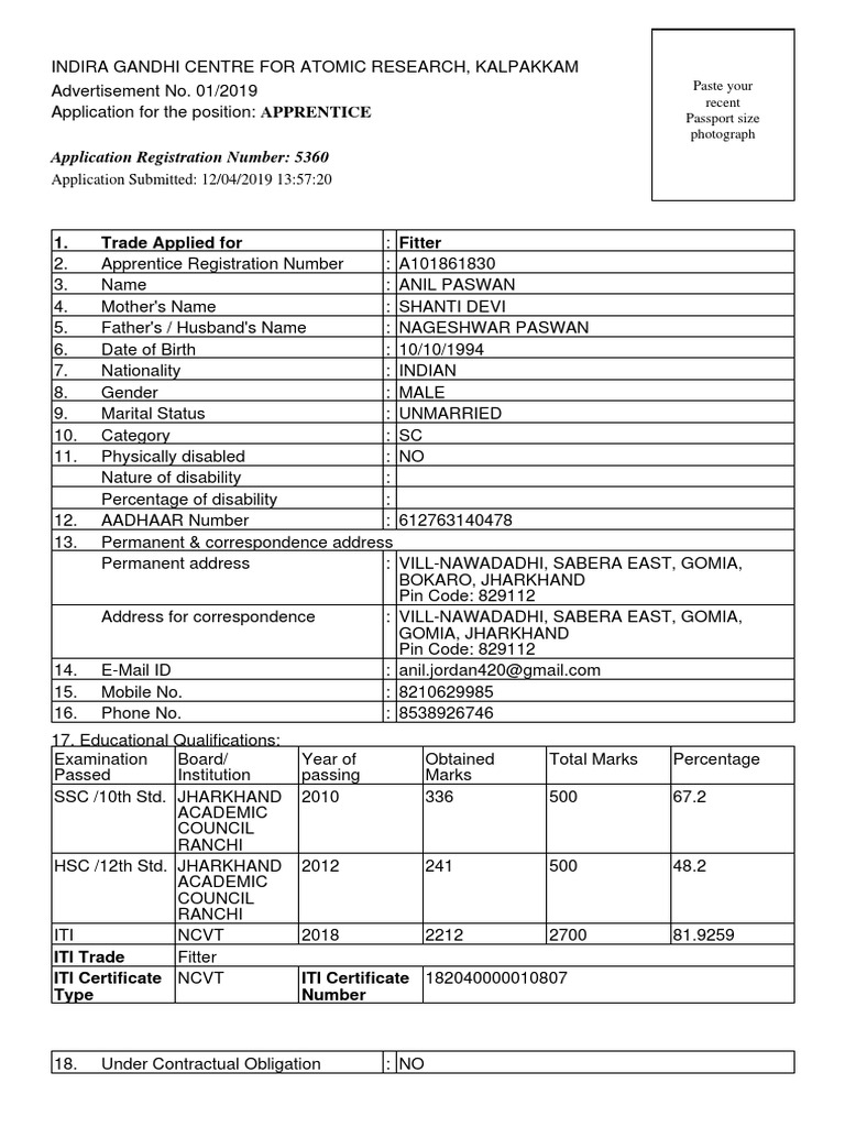 Application Registration Number: 5360: Apprentice | PDF ...