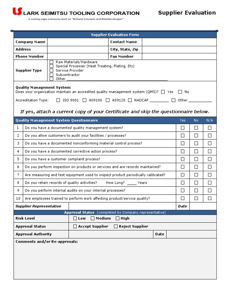 FORM 74-01-01 Supplier Evaluation