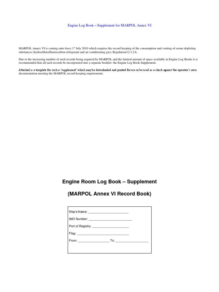 MARPOL Annex VI Engine Log Book Guide | PDF | Fuel Oil | Nature