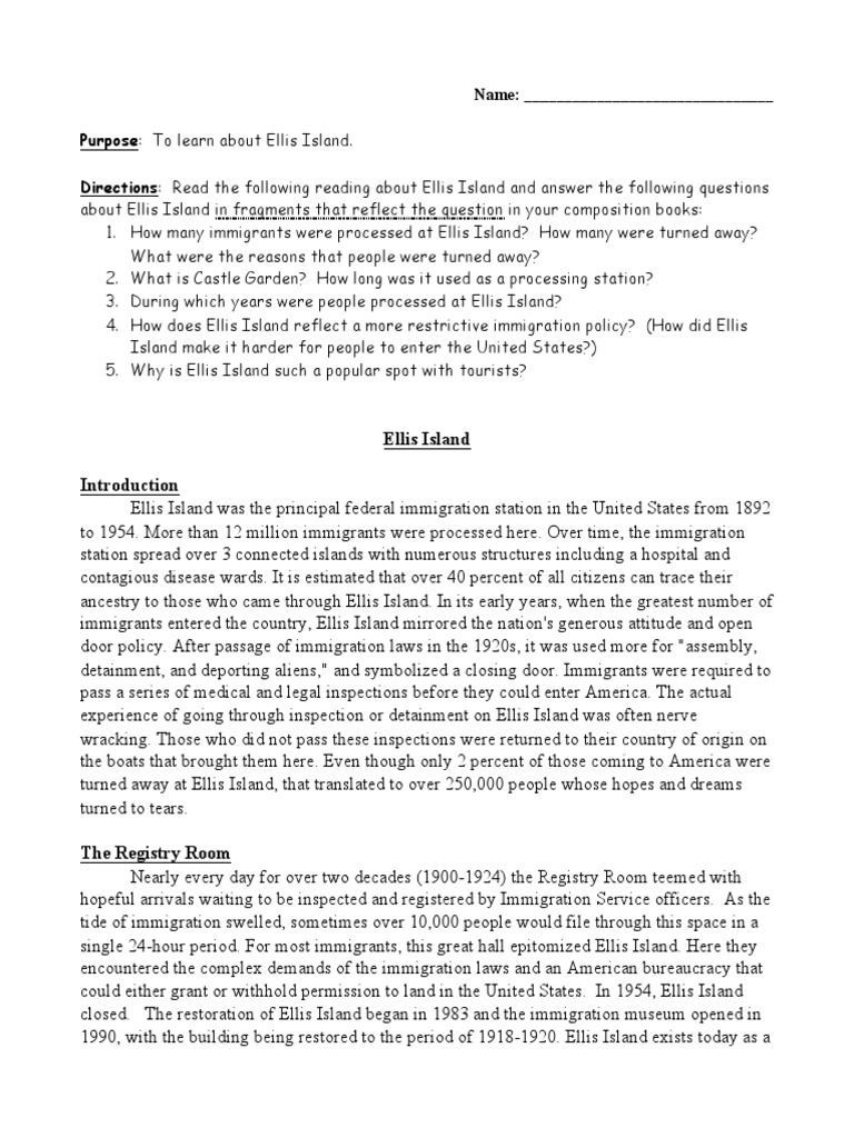Ellis Island Reading | PDF | Immigration | The United States