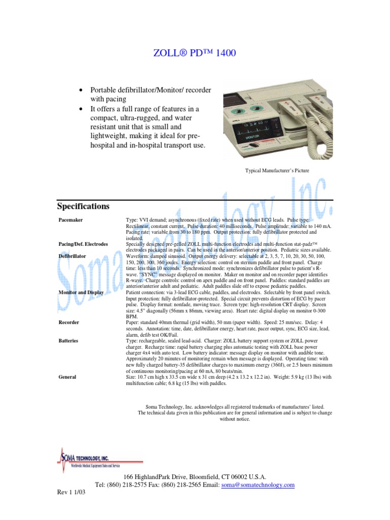 ZOLL® PD™ 1400: Specifications | PDF | Artificial Cardiac Pacemaker ...