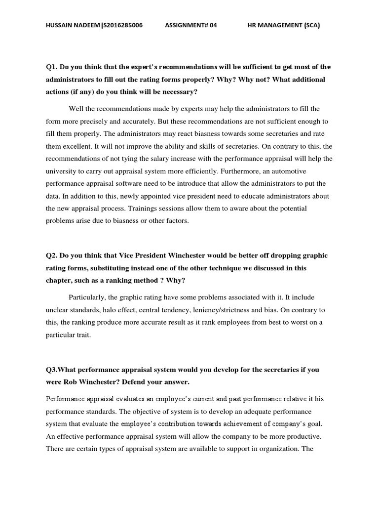 Hussain Nadeem - S2016285006 Assignment# 04 HR Management (Sca) | PDF ...