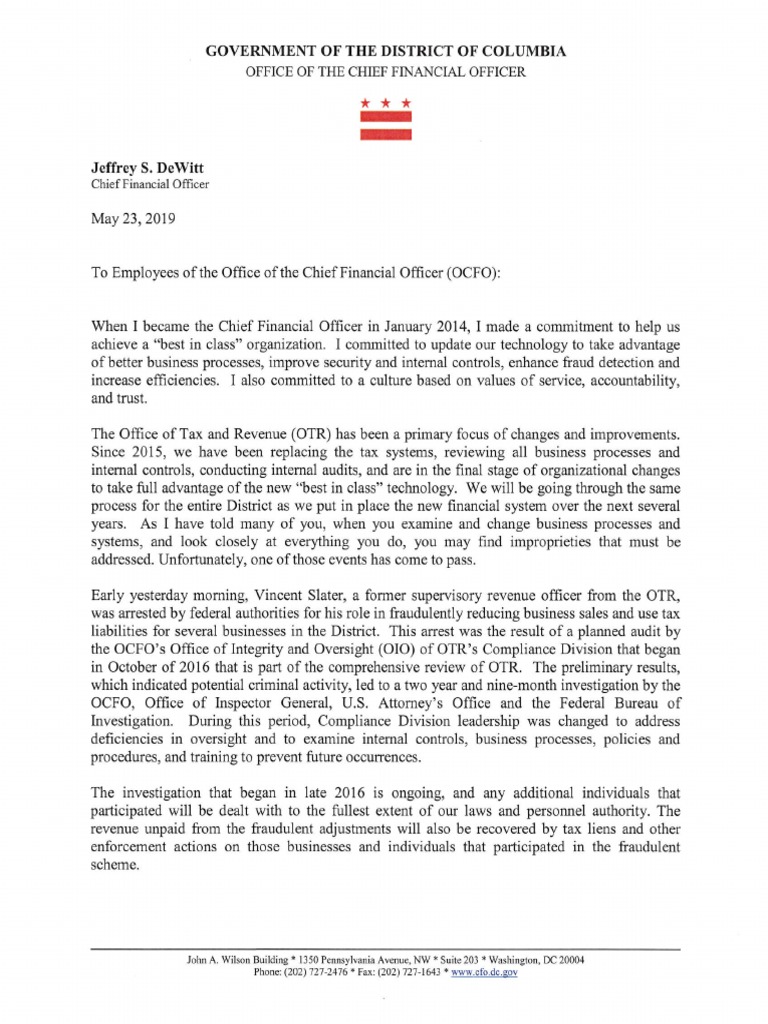 CFO's Letter To OCFO Employees On OTR Incident | PDF