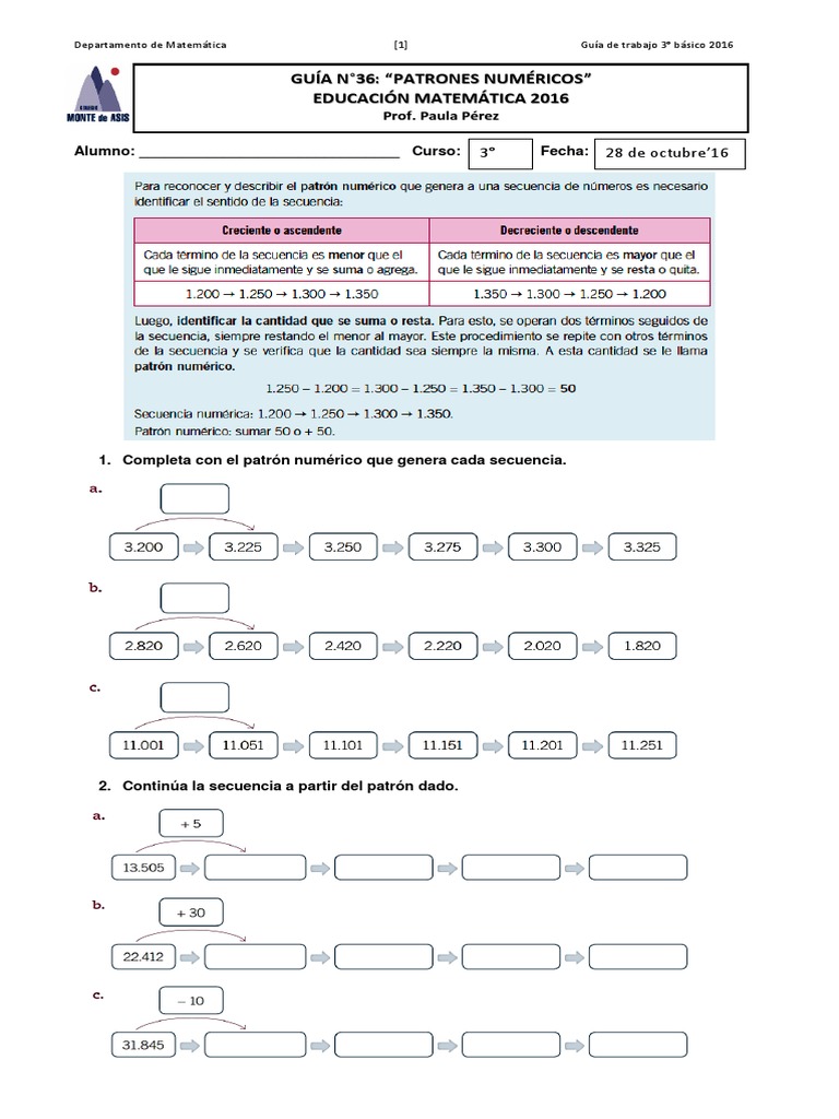 Patrones Numéricos 3° Básico 2016 | PDF | Métodos y materiales de enseñanza