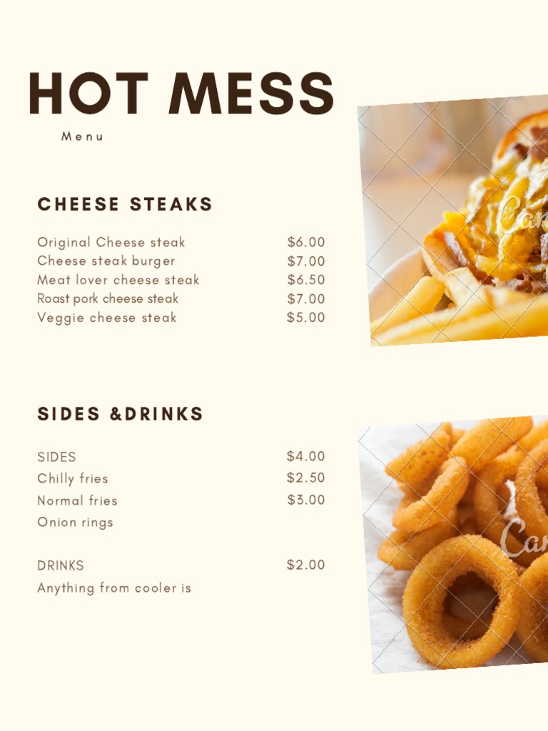 Cheese Steak Menu and Prices | PDF