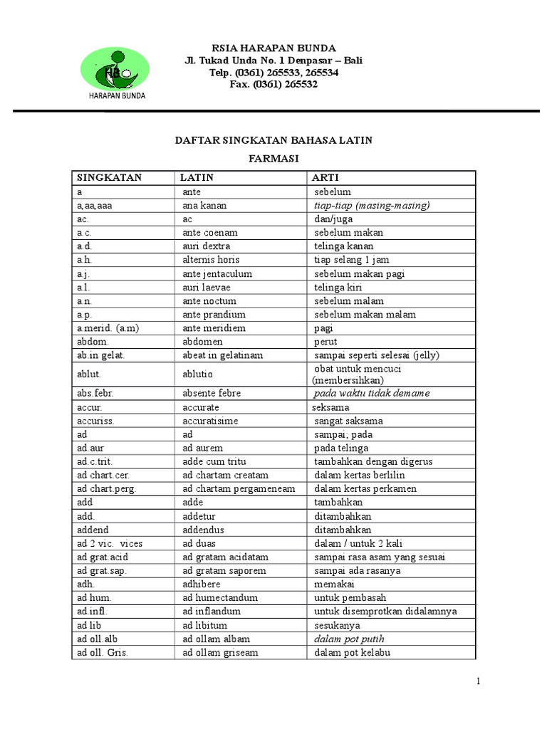Daftar Singkatan Bahasa Latin | PDF