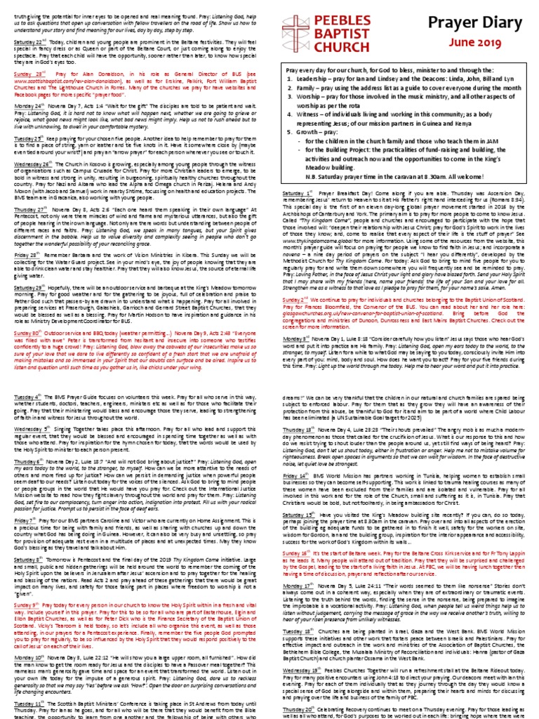 Prayer Diary June 2019 | Download Free PDF | Prayer | Pentecost