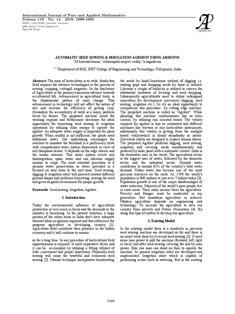 Automatic Seed Sowing & Irrigation Agribot Using Arduino | PDF | Sowing ...