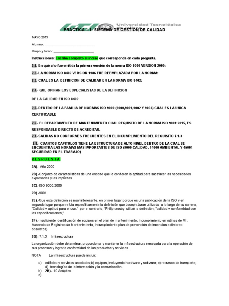 Practica 1.1. - Interpretar El Acapite 7 1 3 de ISO 90012015 | PDF