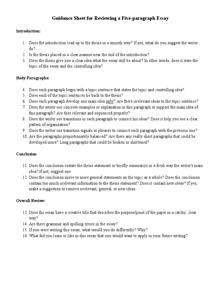 Five-Paragraph Essay Review Guide | PDF