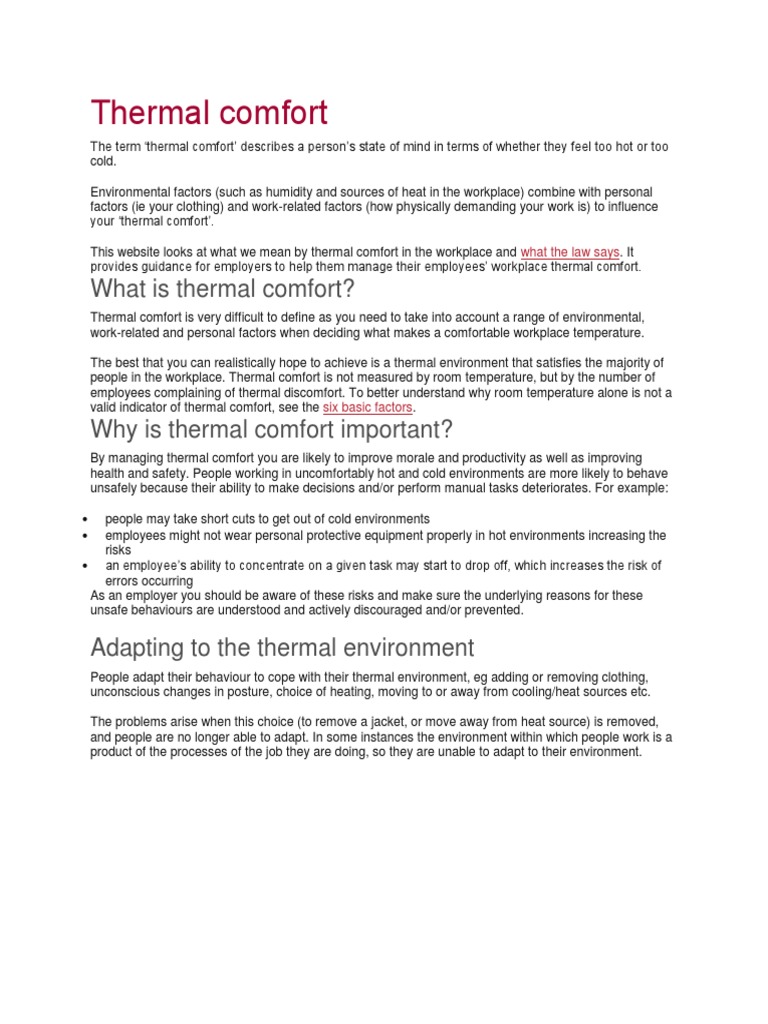 Factors Affecting Human Thermal Comfort | PDF | Humidity | Building ...