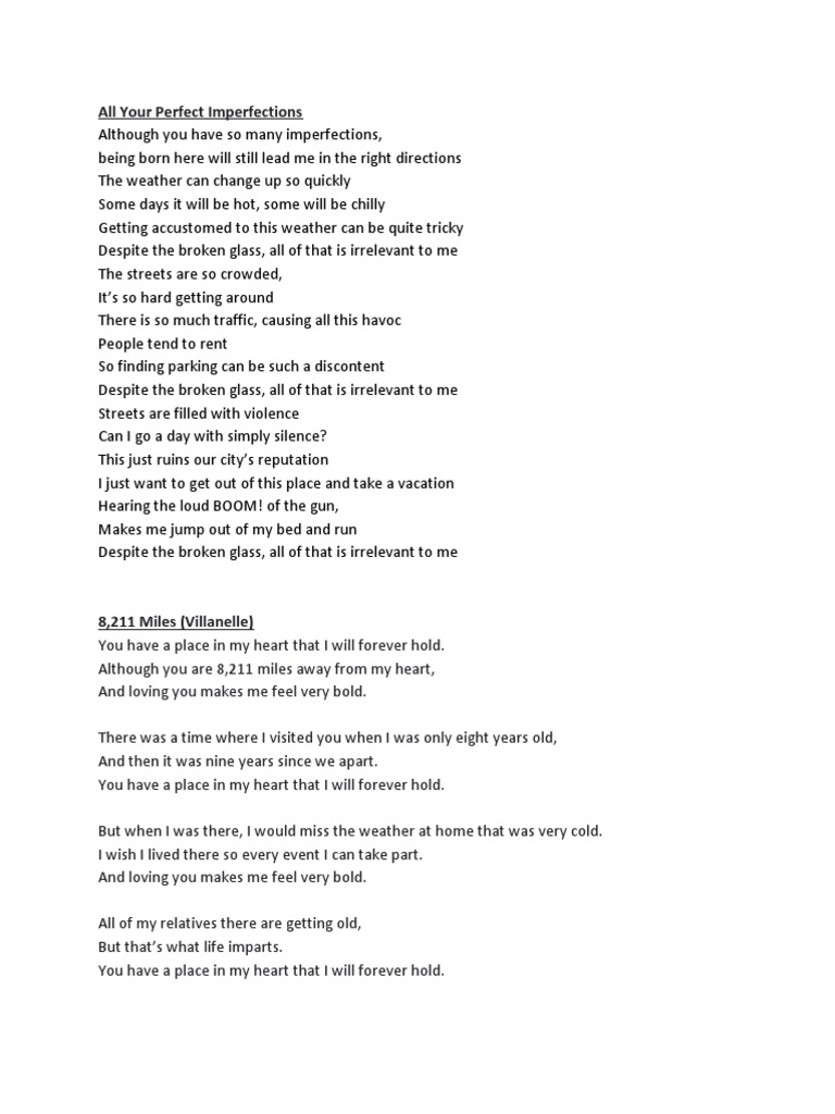 All Your Perfect Imperfections | PDF | Poetry