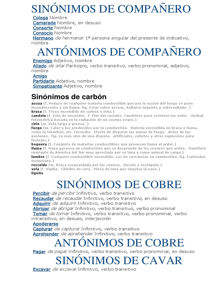 Sinónimos y Antónimos Diversos | PDF | Verbo | Incendios