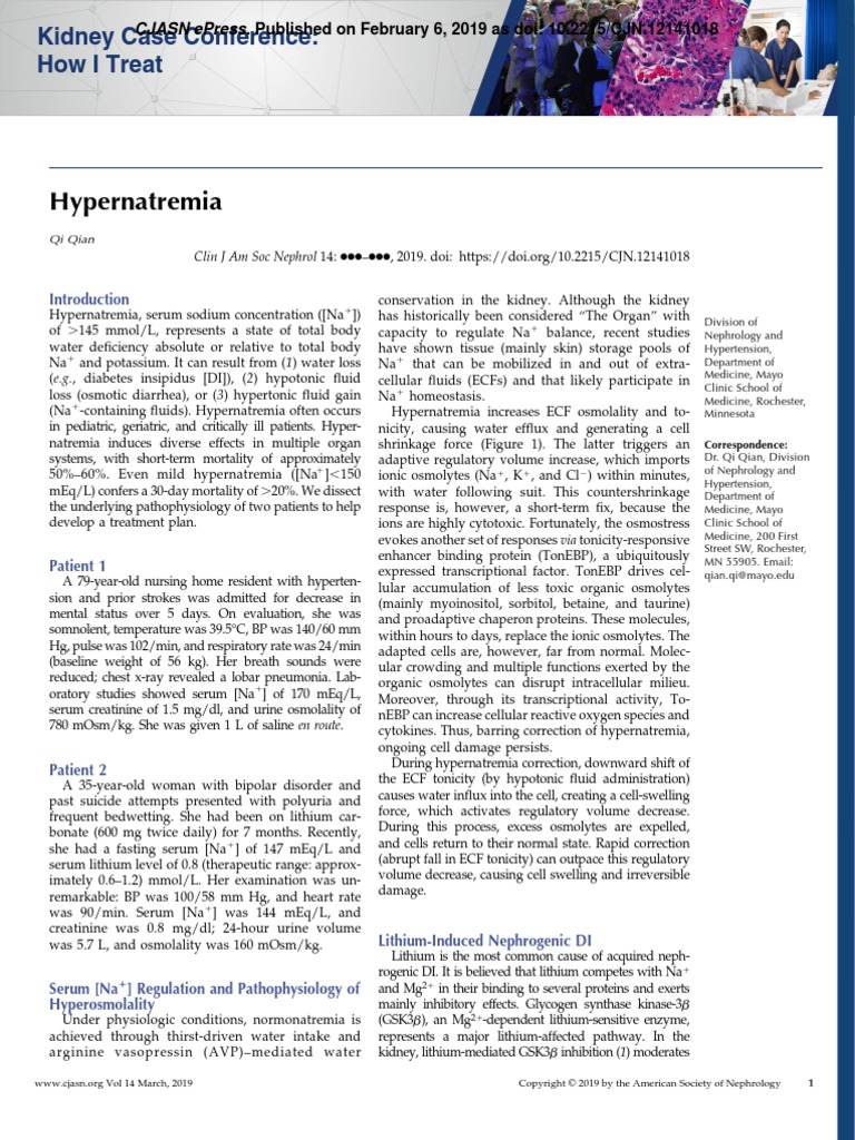 Hypernatremia: Kidney Case Conference: How I Treat | PDF | Clinical ...
