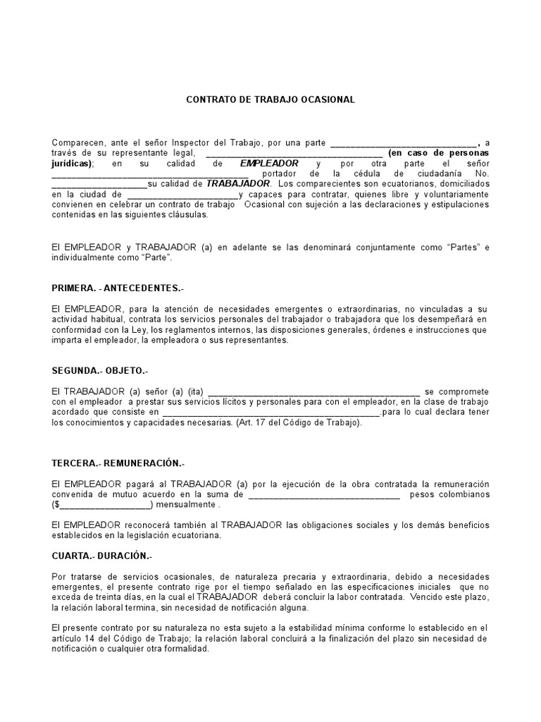 Contrato Ocasional Completo | PDF | Derecho laboral | Virtud