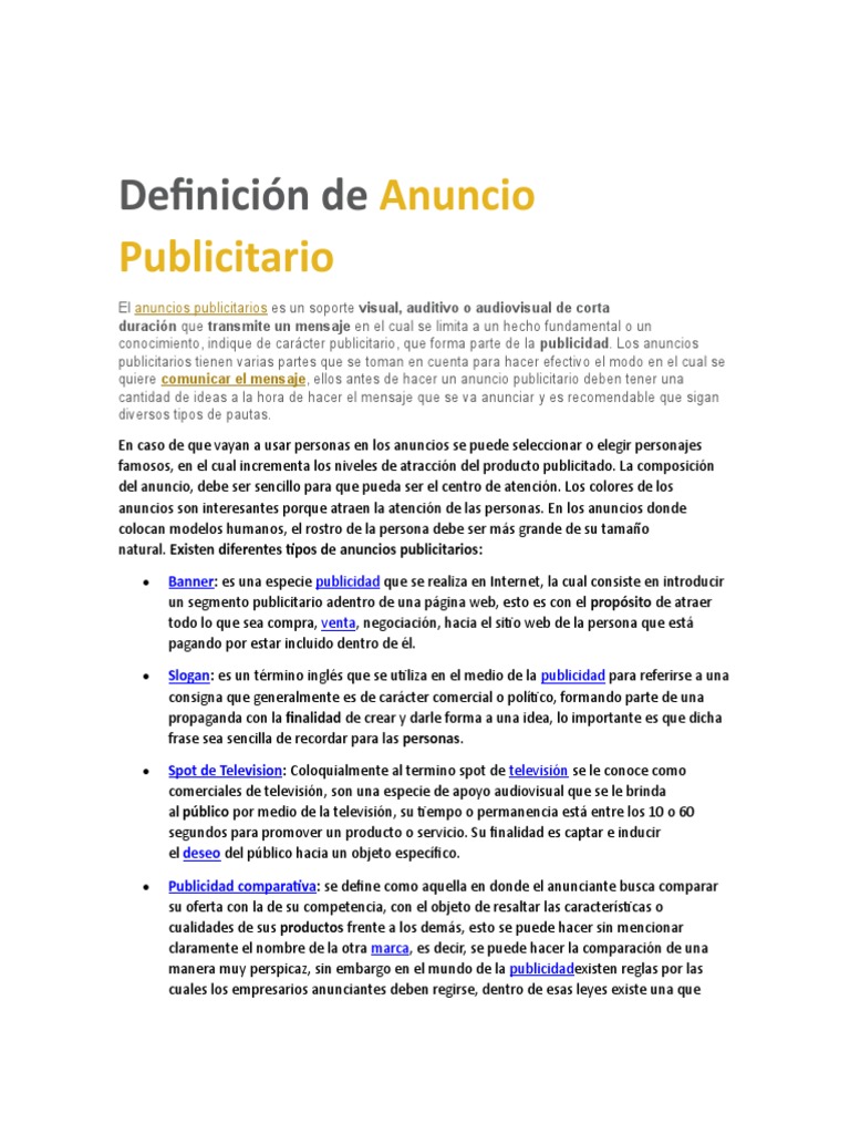 Definición de Anuncio Publicitario | PDF | Anuncio de televisión ...