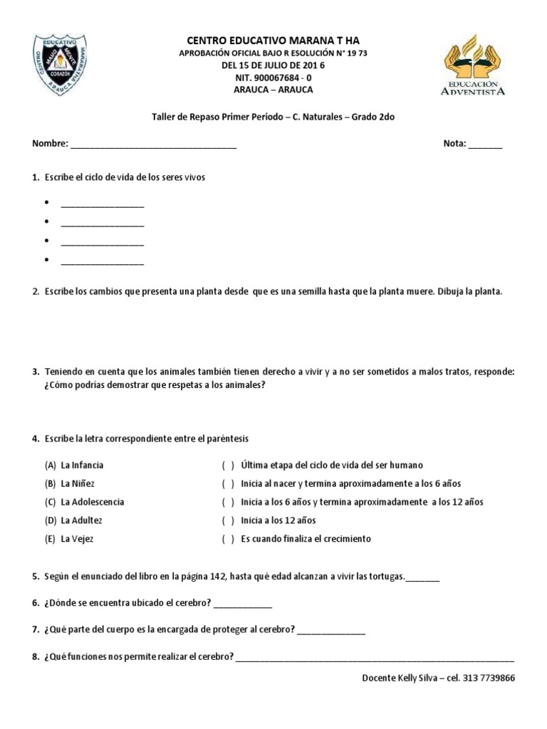 Taller de Ciencias Naturales 2do Grado | PDF | Corazón | Naturaleza