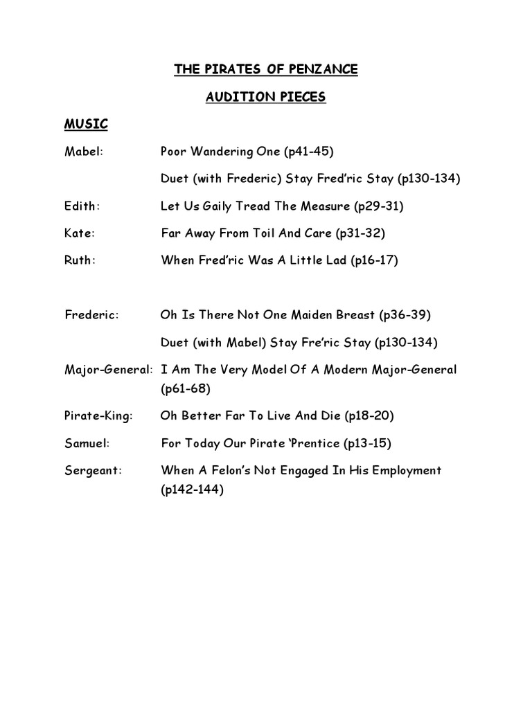 Pirates Audition Pieces | PDF