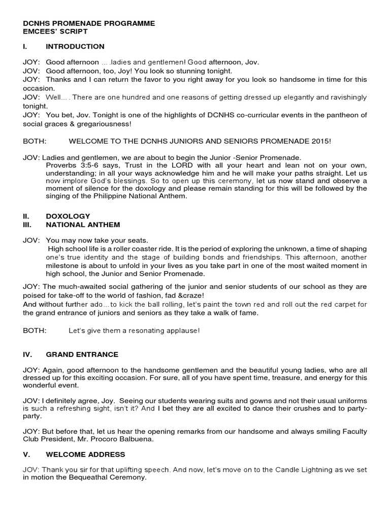 DCNHS Promenade Emcee Script | PDF | Courage | Wisdom