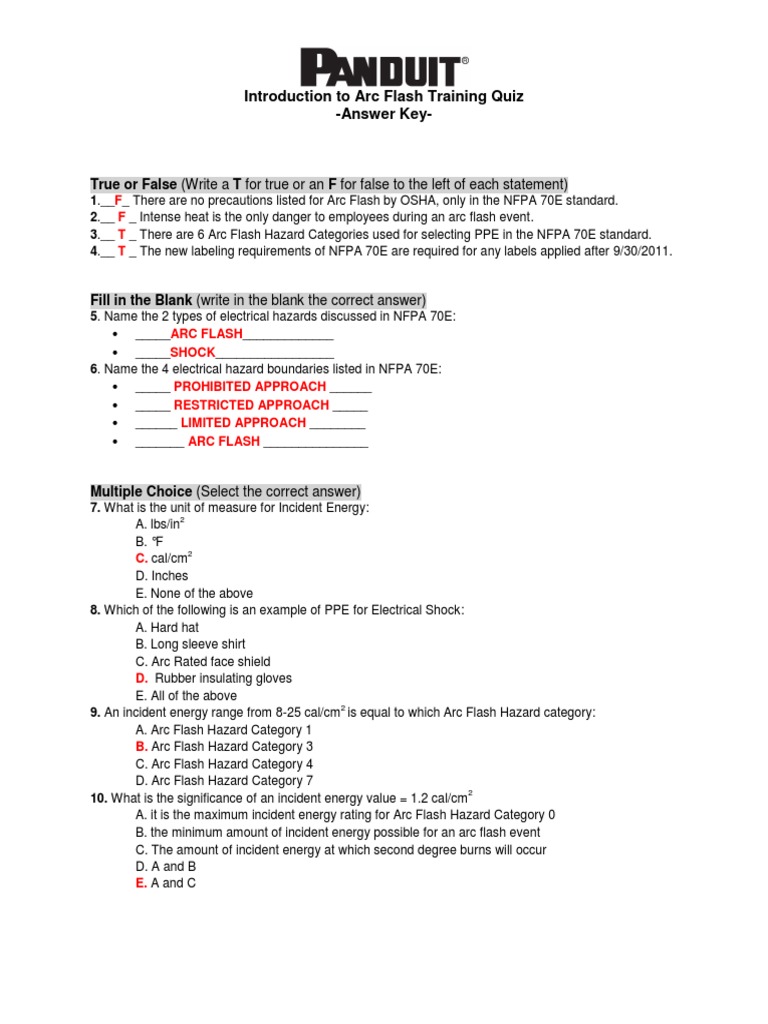 Panduit LOTO Training Quiz With Answers | PDF | Safety | Electricity