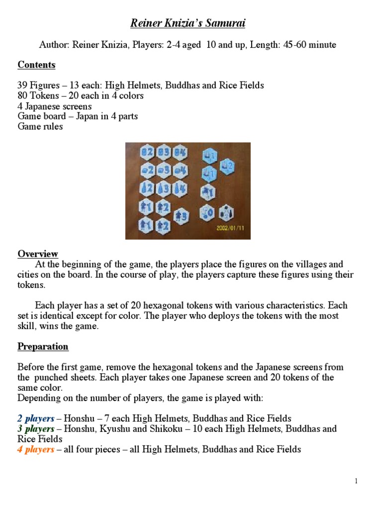 Knizia's Samurai English Rules PDF | PDF | Japan | Leisure