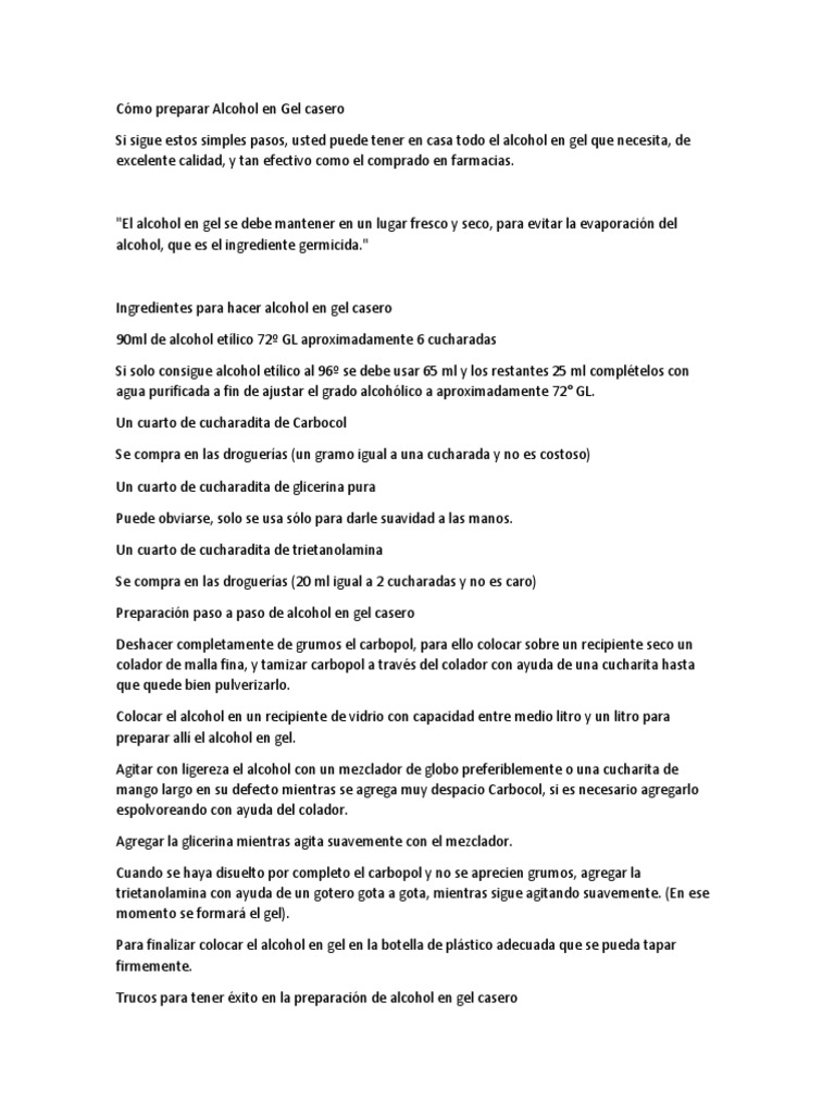 Cómo Preparar Alcohol en Gel Casero | PDF | Té | Etanol