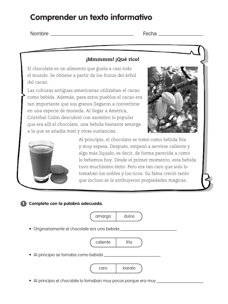 Actividad Texto Informativo 4 | PDF | Chocolate | Comida y bebida