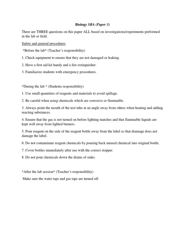 CSEC Biology SBA Guidelines | PDF | Experiment | Laboratories