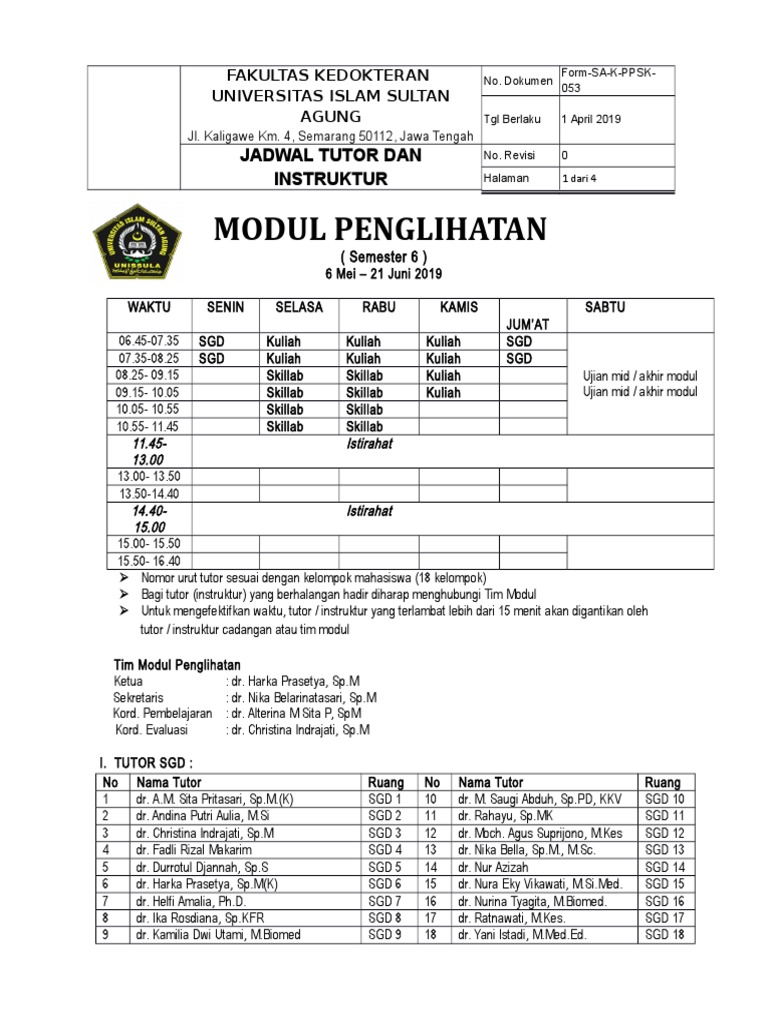 Modul Penglihatan: Jadwal Tutor Dan Instruktur | PDF | Vision