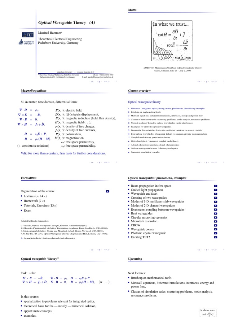Optical Waveguide Theory | PDF | Waveguide | Maxwell's Equations
