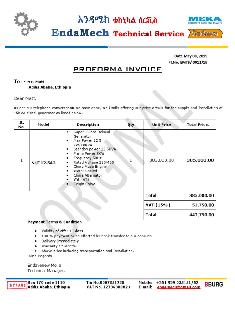 Proforma Invoice: Dear Matt | PDF