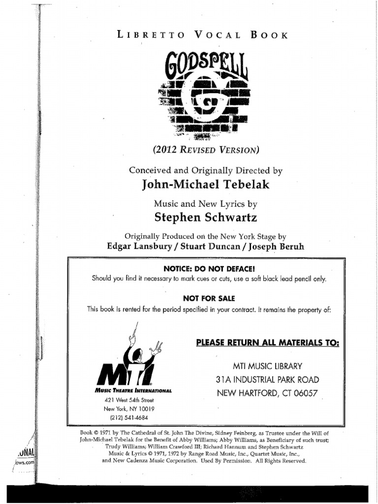 Godspell Vocal Libretto | PDF