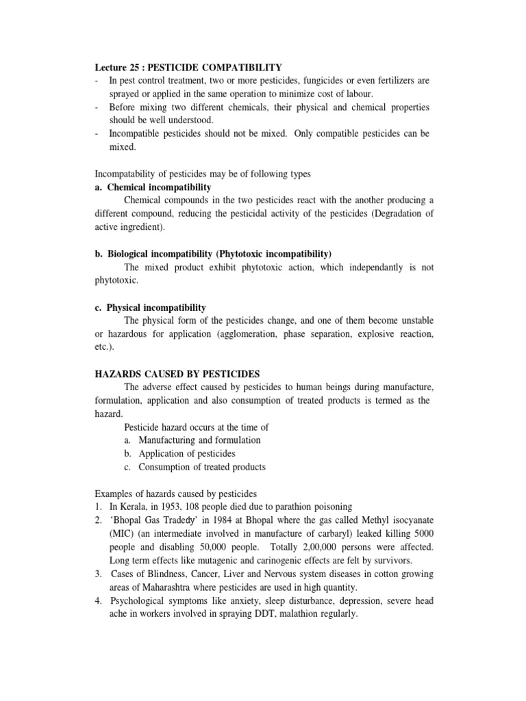 Lecture 25: Pesticide Compatibility | PDF | Insecticide | Pesticide