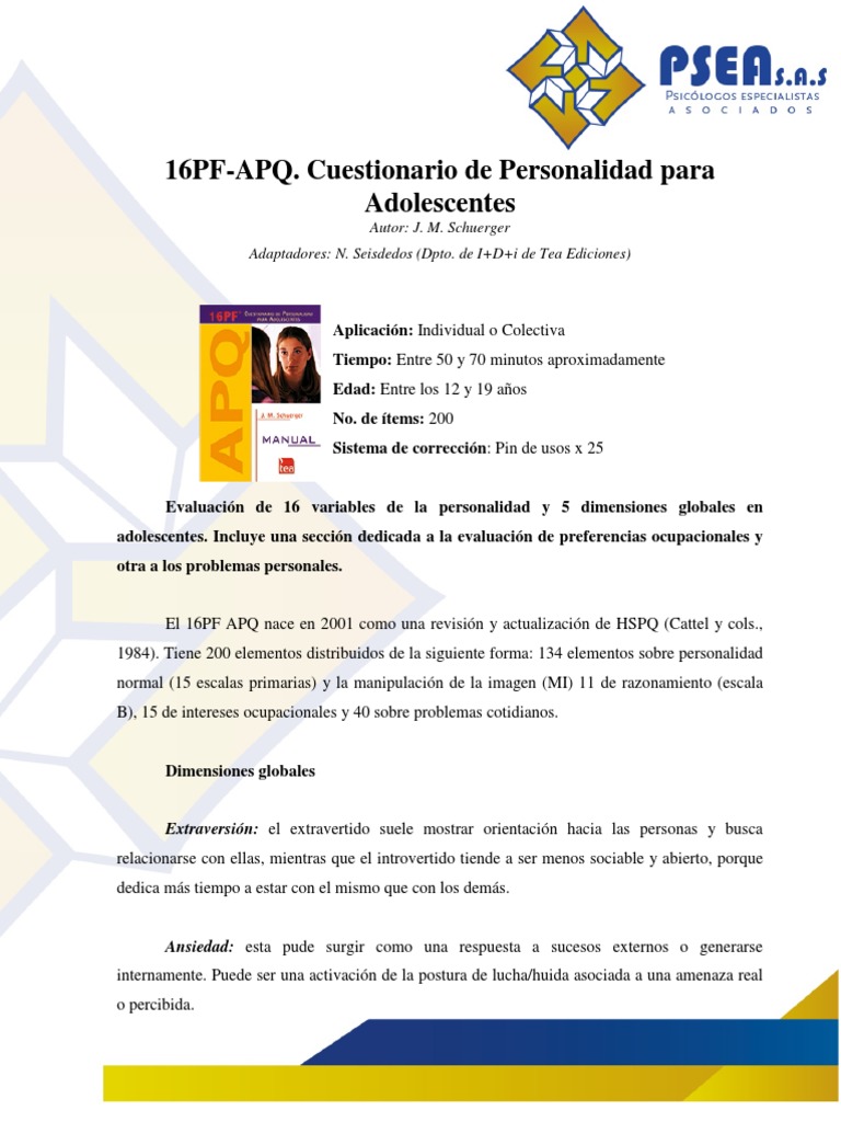 16PF Apq | PDF | Neurociencia | Ciencias del comportamiento