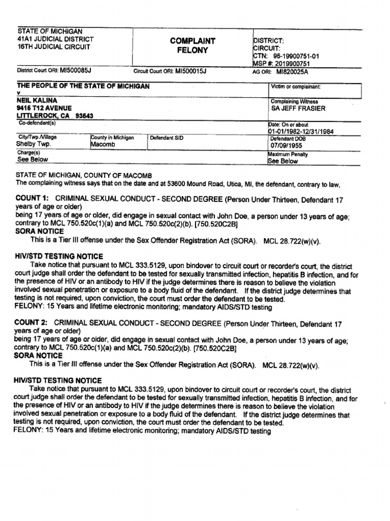Kalina Complaint And Affidavit Pdf Sexually Transmitted Infection
