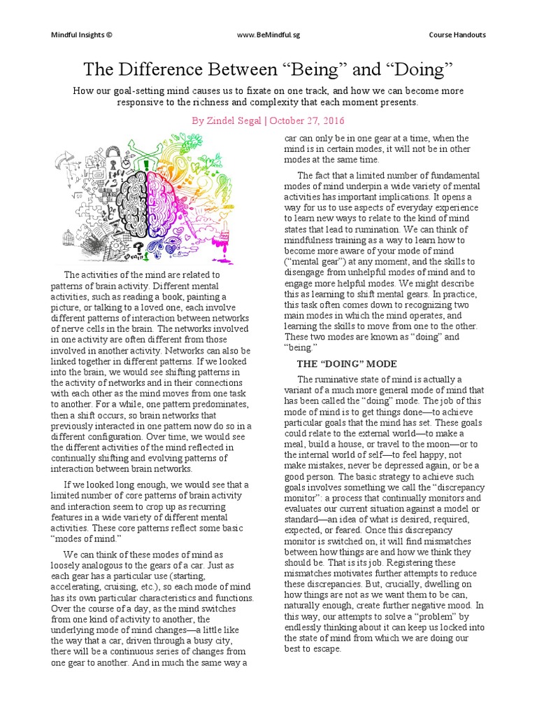 The Difference Between "Being" and "Doing" | PDF | Thought | Emotions