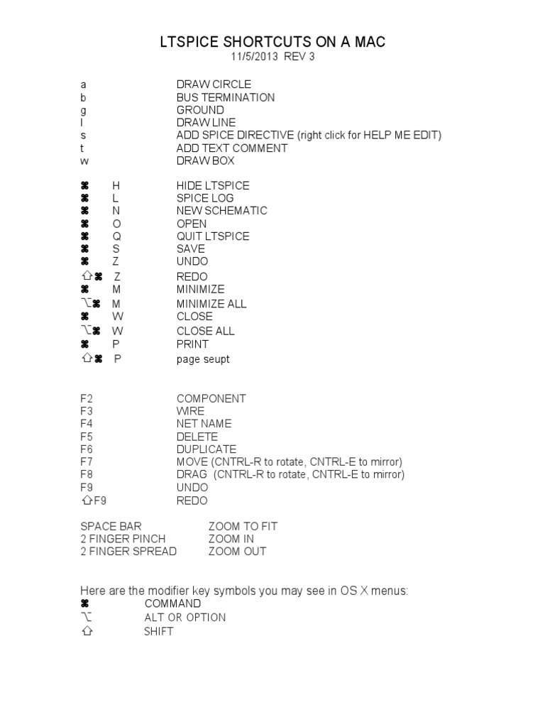 LTSpice Mac Shortcuts Guide | PDF